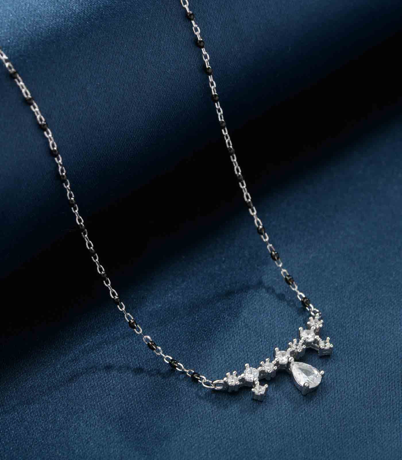 Necklace | Buy Unbent Crystal Teardrop Mangalsutra Silver @ Gargi